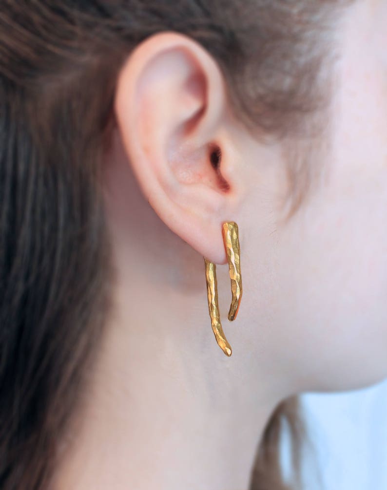 Double Sided Earrings Long Gold Earrings Large Gold - Etsy Israel