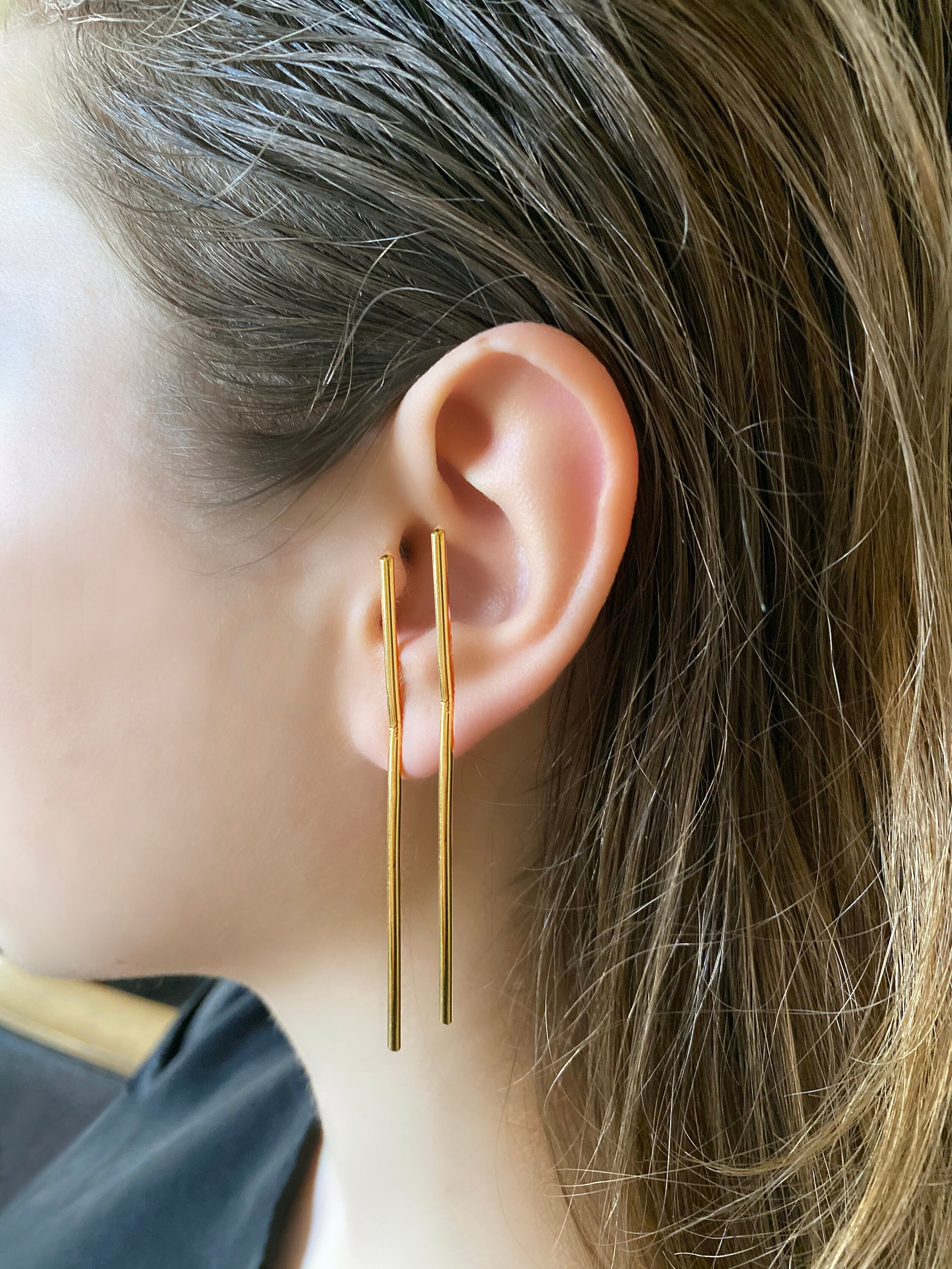 Minimal Strip Earrings Long Line Earrings Golden Long - Etsy