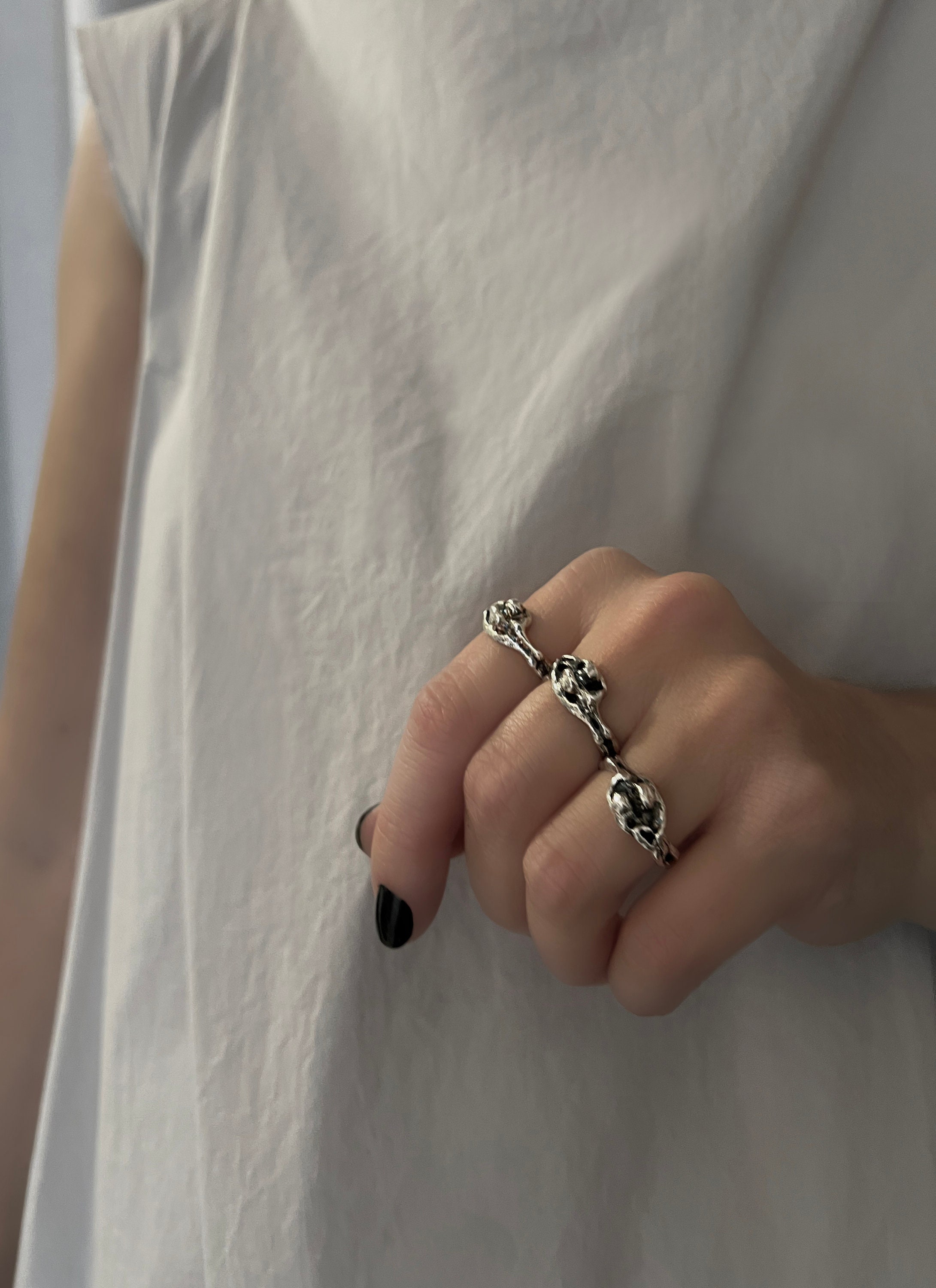 sales Adjustable Organic Silver Ring, Natural Pattern Ring, Handcraft ...