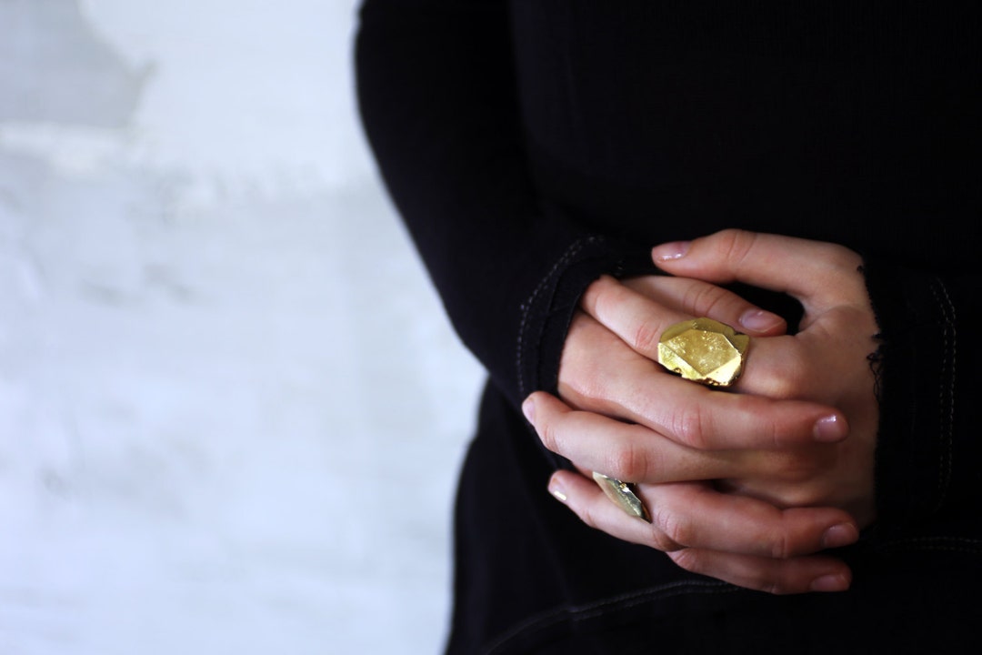 Big Stone Gold Ring, Big Statement Ring, Chunky Large Ring, Golden Ring ...