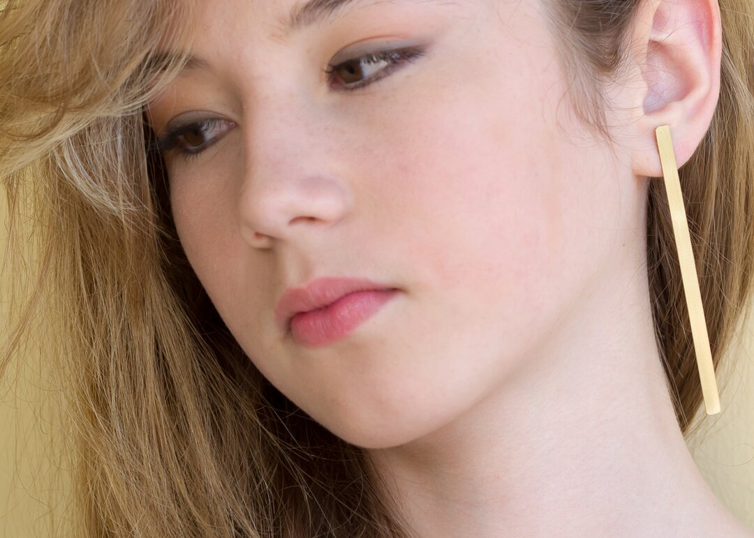 Simple Golden Strip Earrings, Minimalist Line Earrings, Modern Bar ...