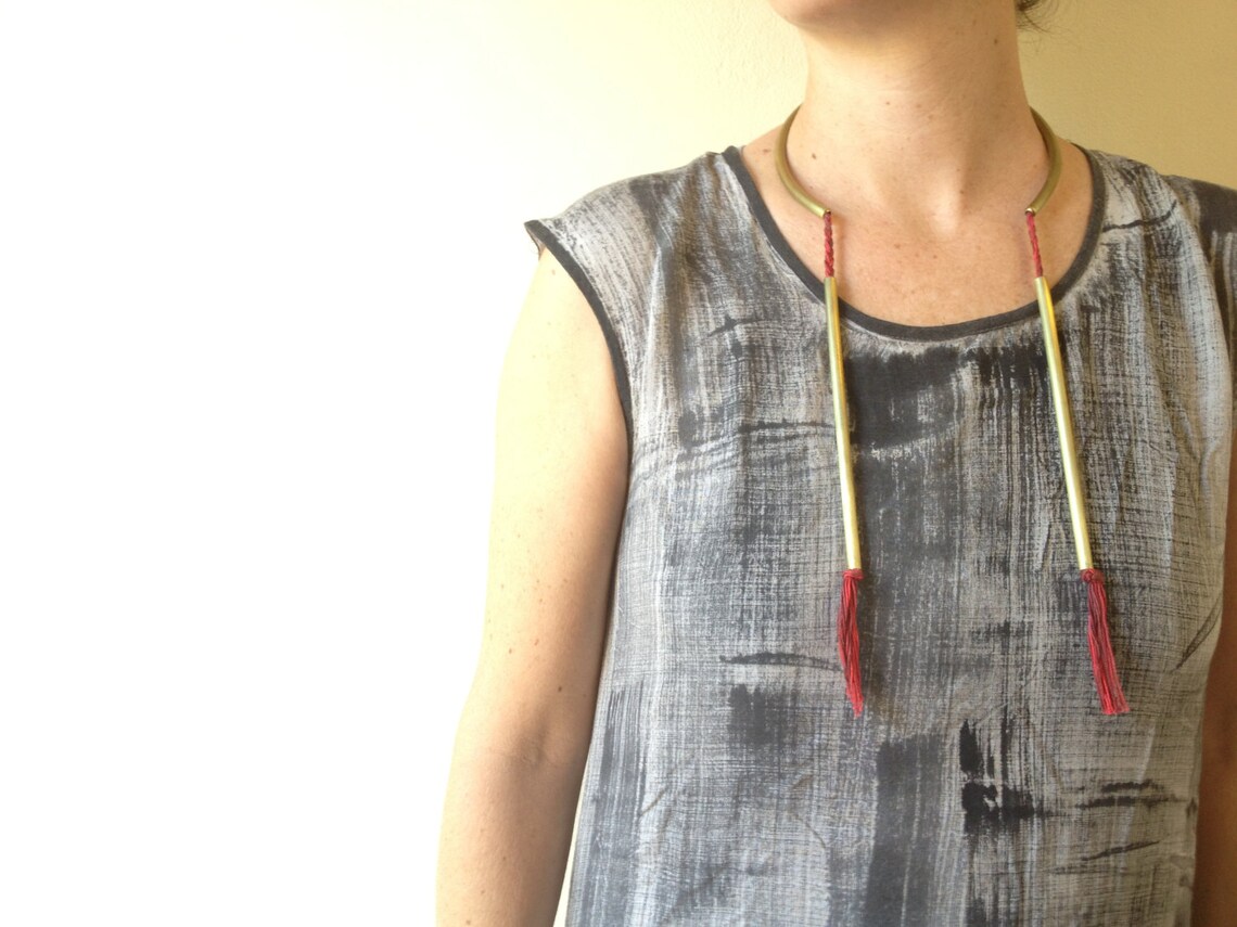 Brass Tassel Necklace Tassel Neck Cuff Tribal Brass | Etsy