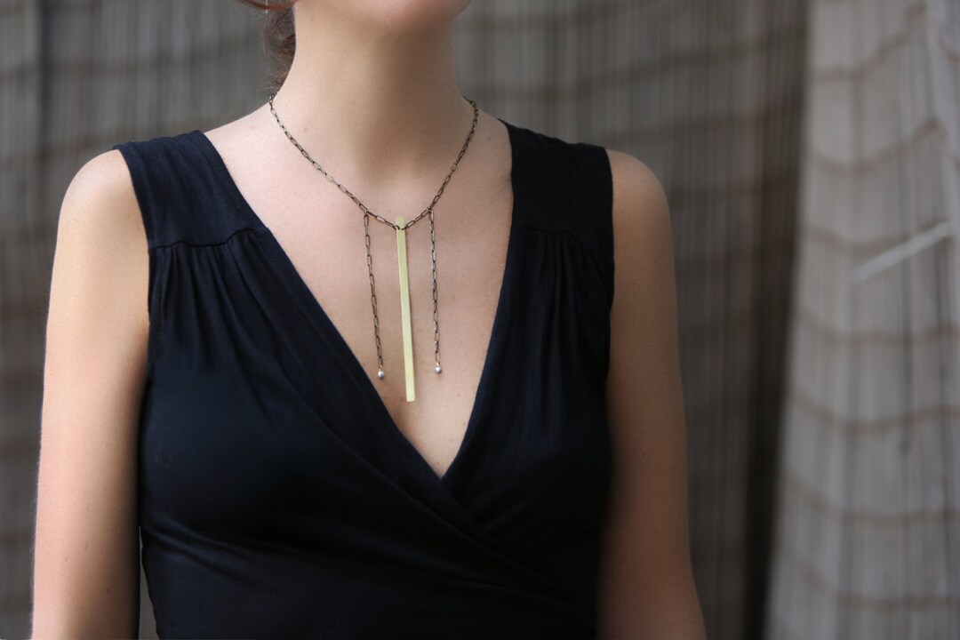 Simple Minimalist Necklace With Brass Strip, Statement Short Necklace ...