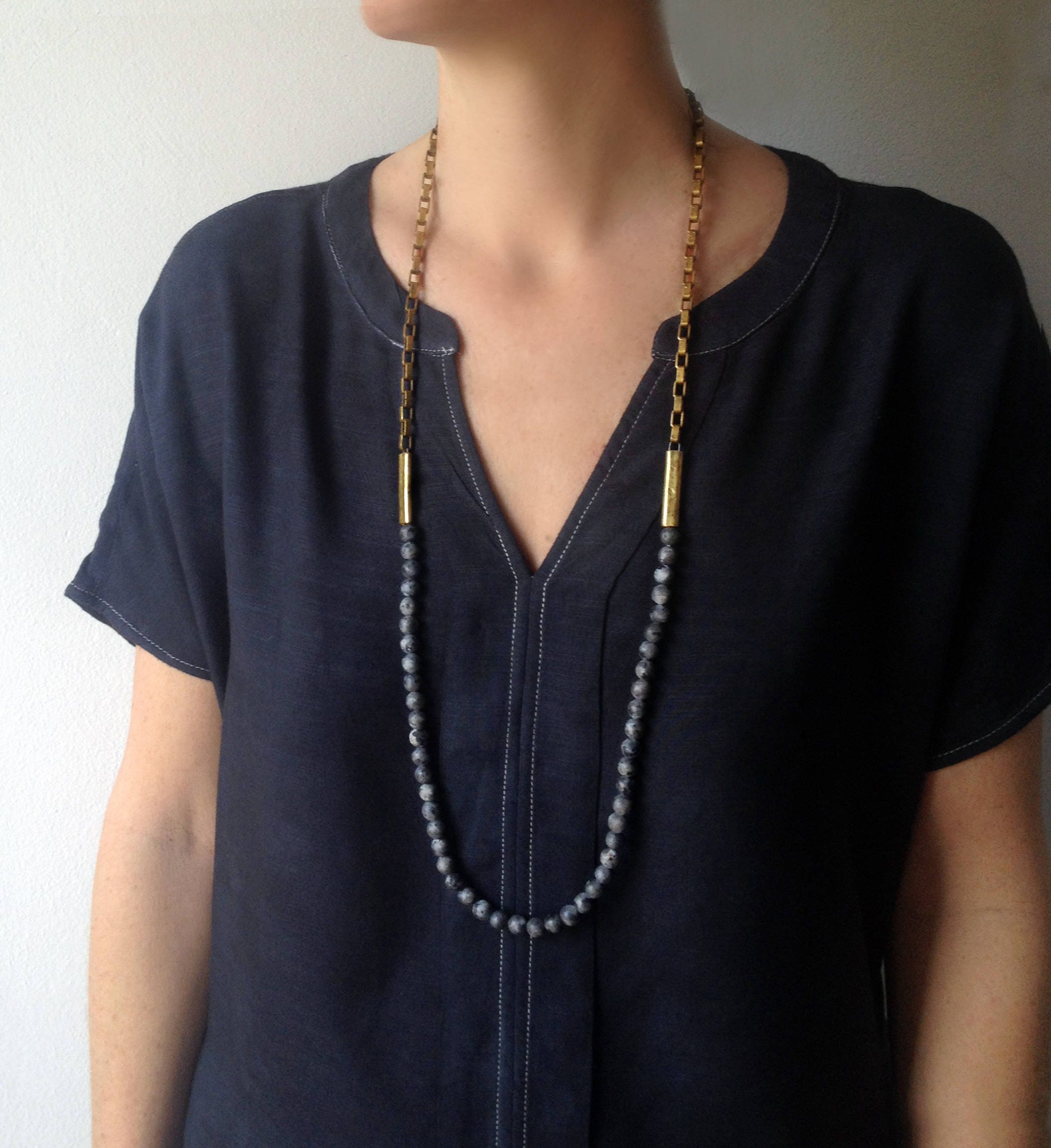 Long Statement Necklace Long Stone Necklace Bronze Necklace - Etsy Israel