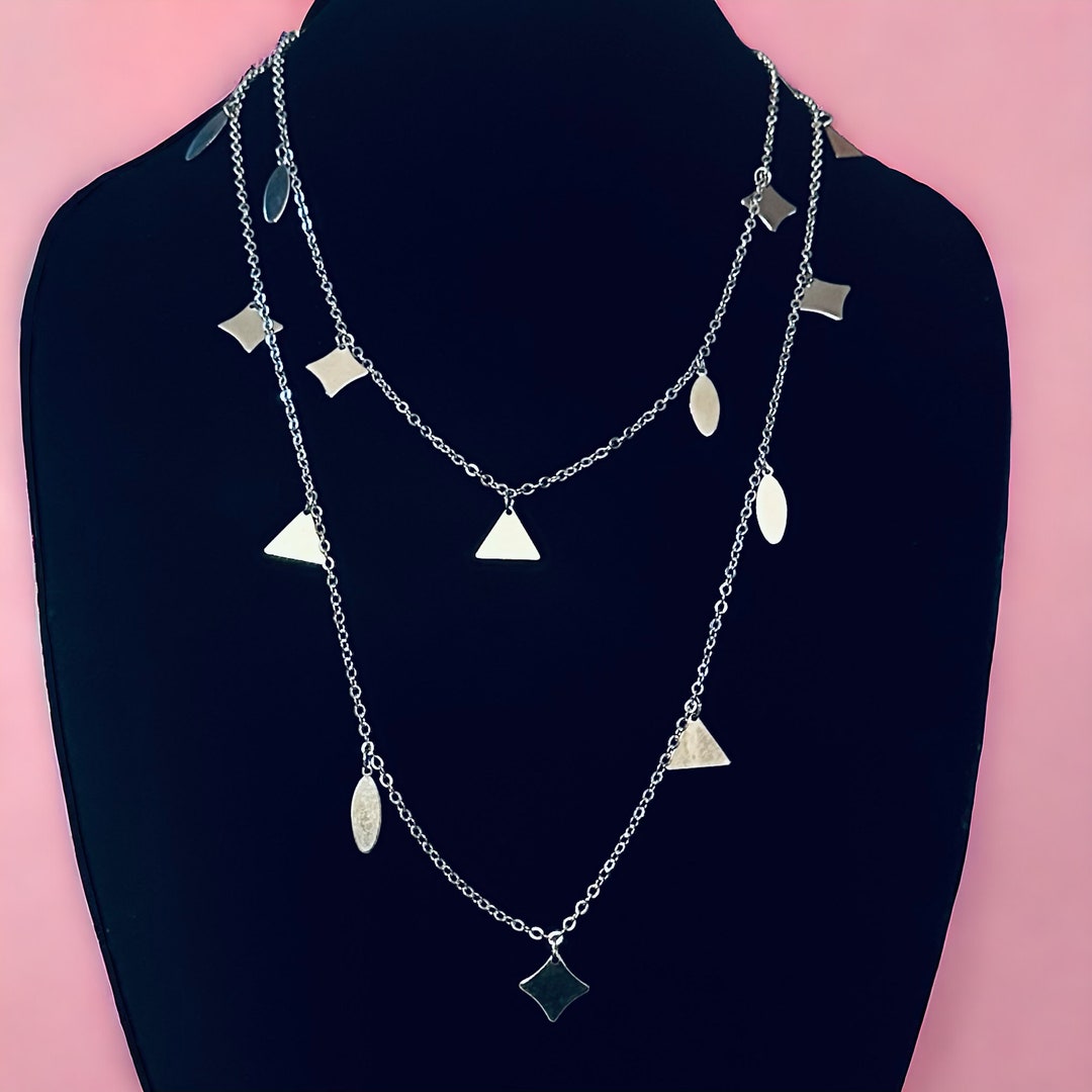 Vintage Long Geometric Shapes Charm Necklace - Etsy