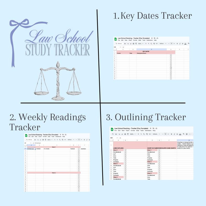Law School Google Sheets Tracker for Assignments, Readings, & Outlines Ultimate Study Tool for ...
