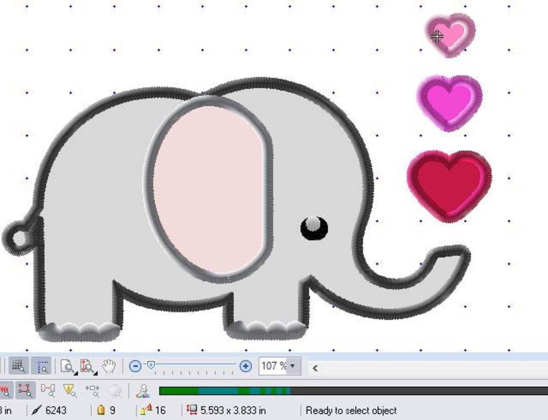 Applique File Elephant With Hearts Size 5.58 In - Etsy