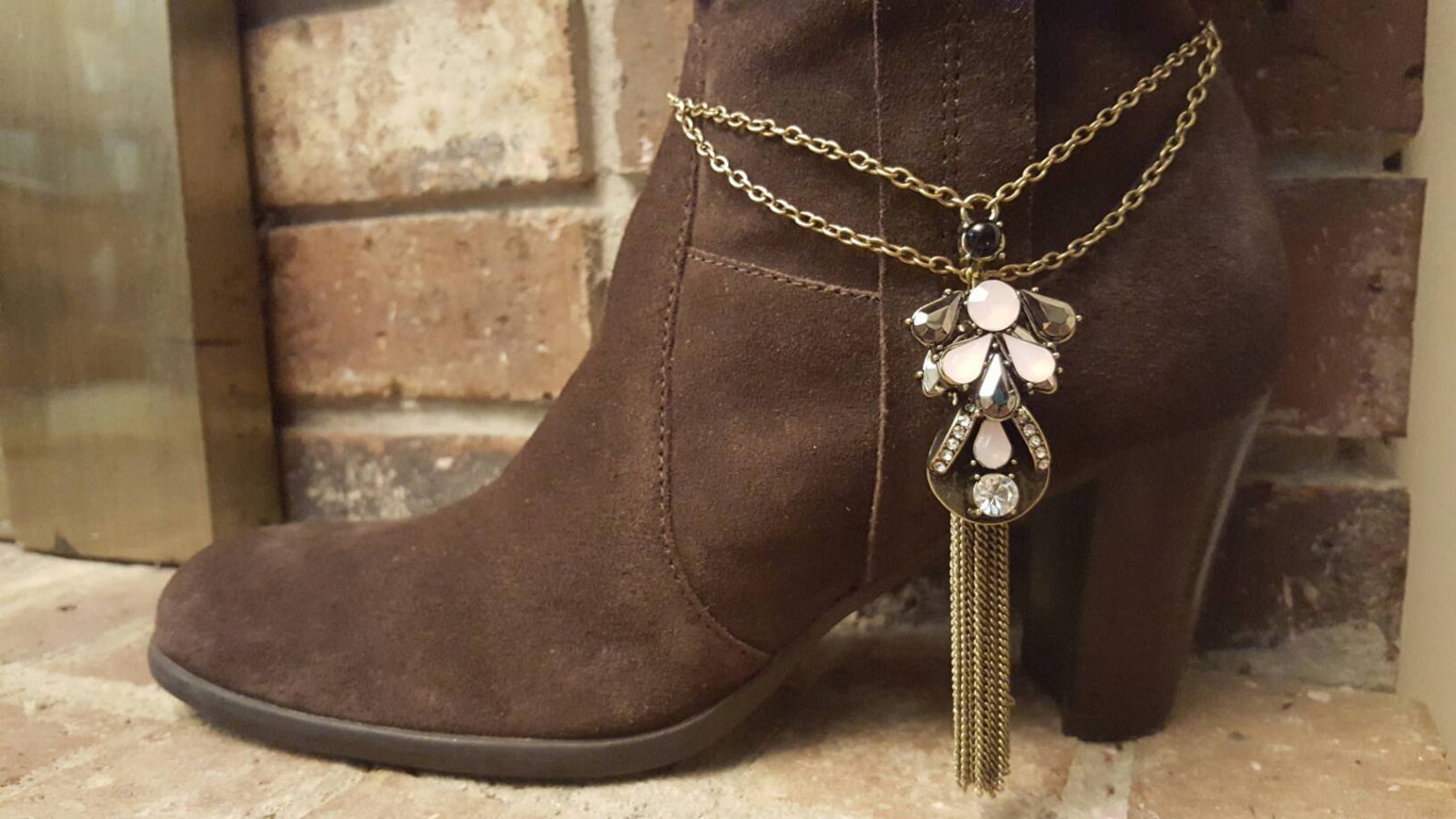 Punky Rock Pink and Black Crystal Bling Boot Bracelet Ankle Jewelry ...
