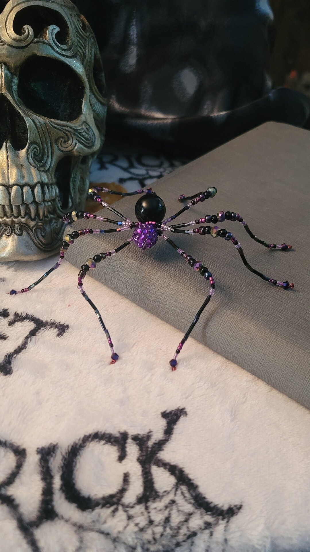 This is Halloween Collection: Purple & Black Beaded Spider - Etsy