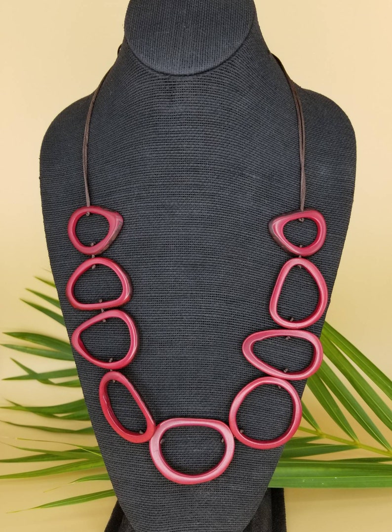 Red Statement Necklace. Tagua Nut Large Open Beads. A Light and Bold ...