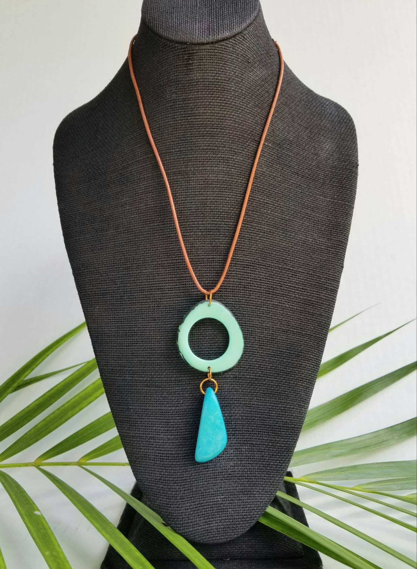 Tagua Nut Pendant. Big, Bold Pendant. Turquoise and Orange or Turquoise ...