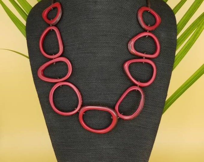 Red Statement Necklace. Tagua Nut Large Open Beads. A Light and Bold ...