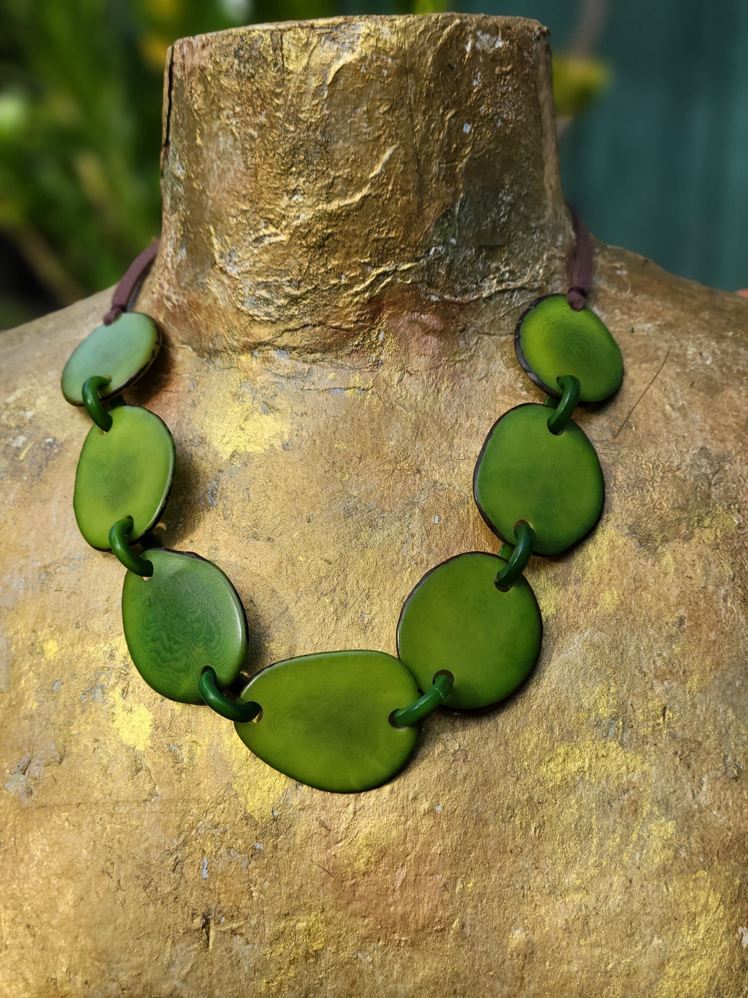 Handmade Statement Necklace in Shades of Green. Adjustable Tagua Nut ...