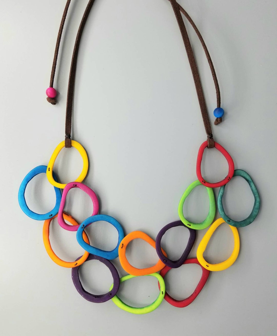 Bold Tagua Nut Bib Style Statement Necklace in Rainbow Brights ...