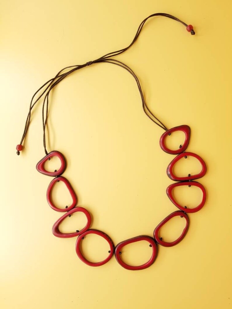 Red Statement Necklace. Tagua Nut Large Open Beads. A Light and Bold ...