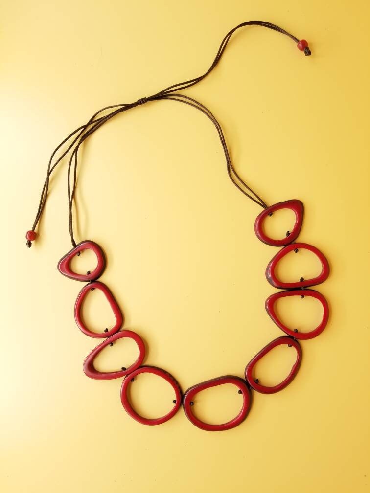Red Statement Necklace. Tagua Nut Large Open Beads. A Light and Bold ...