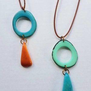 Tagua Nut Pendant. Big, Bold Pendant. Turquoise and Orange or Turquoise ...