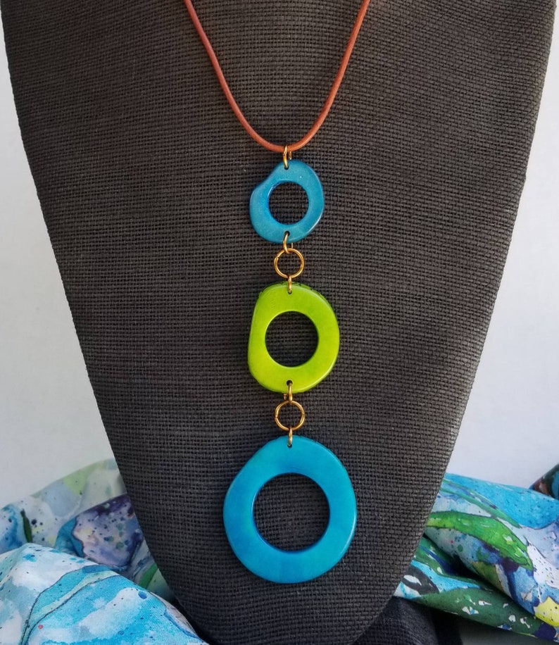 Big Bold Long Pendant. Turquoise and Green Tagua Nut. Large - Etsy