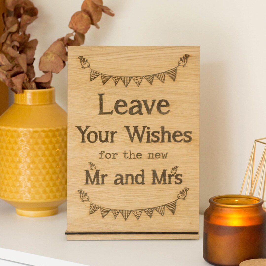 Personalised Wedding Guest Book Sign, Leave Your Wishes Sign, Wooden Mr ...