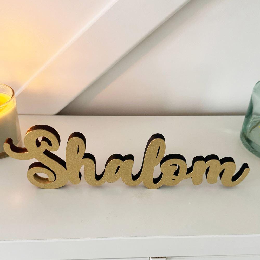 Wooden Shalom Standing Table Sign, Traditional Jewish Party Decoration ...