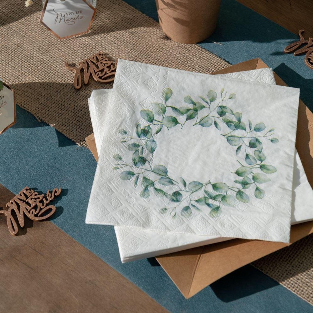 20 Botanical Wreath Napkins, Green Floral Wedding Paper Napkins ...
