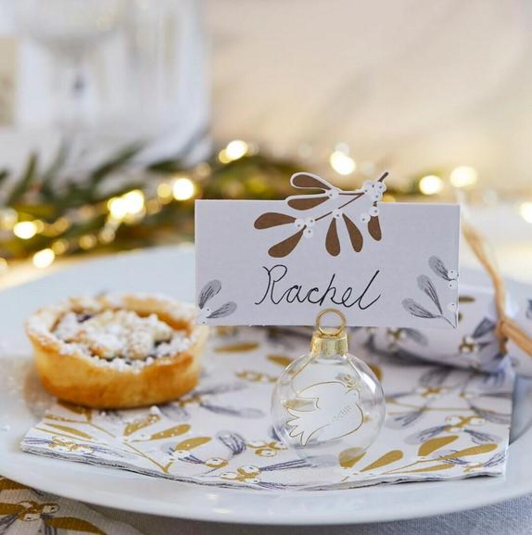 12 Botanical Mistletoe Place Cards, Christmas Table Place Card ...