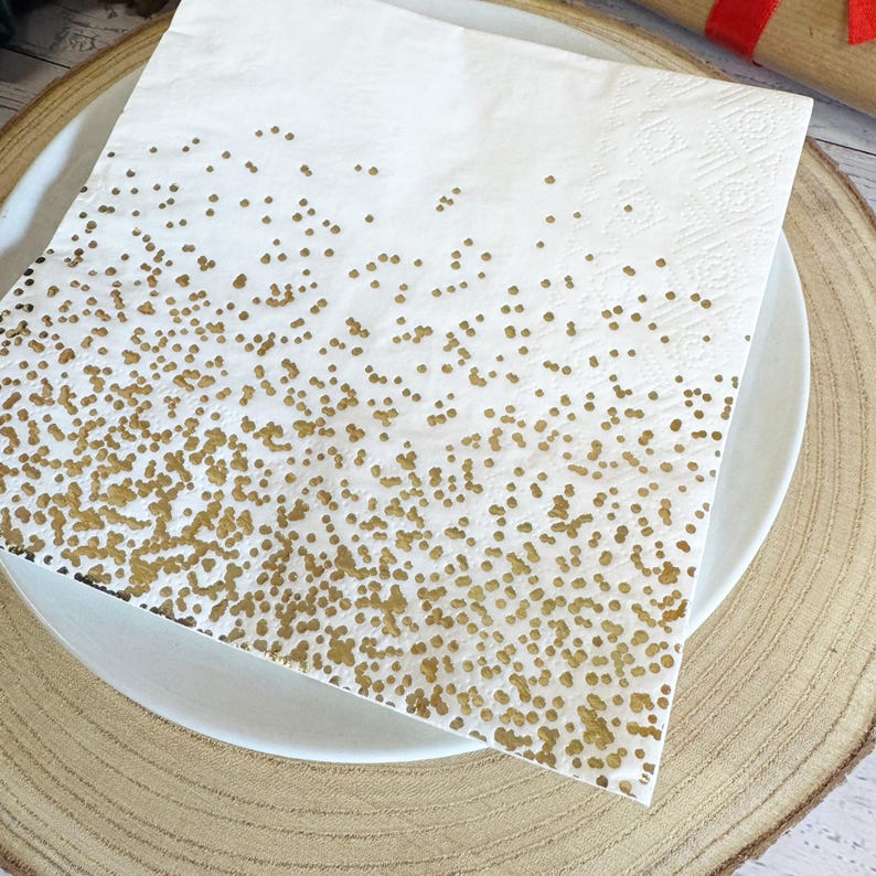 10 Christmas White and Gold Napkins, Foil Festive Tableware, Christmas ...