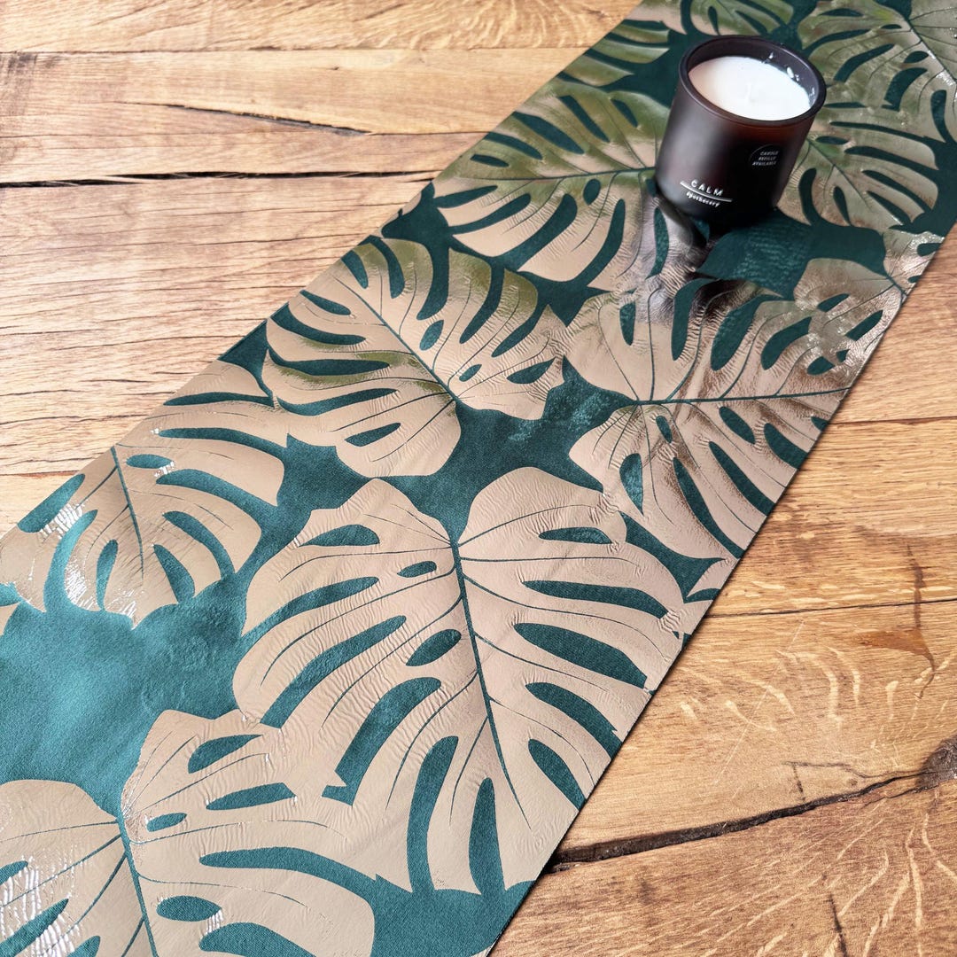 Green & Gold Tropical Velvet Table Runner, Tropical Birthday ...