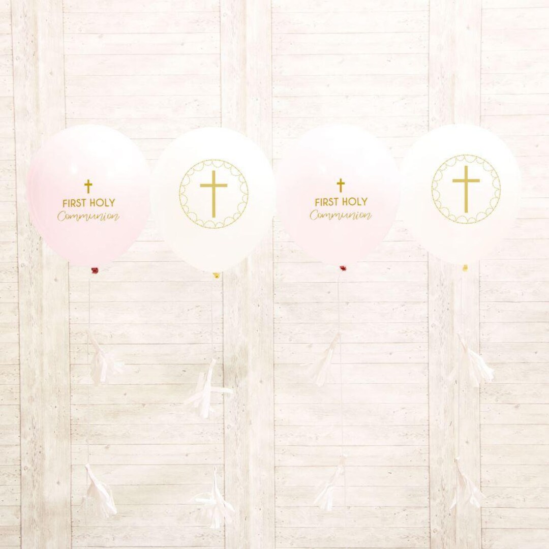 4 Pink and Gold First Holy Communion Balloons With Tails, Girls ...