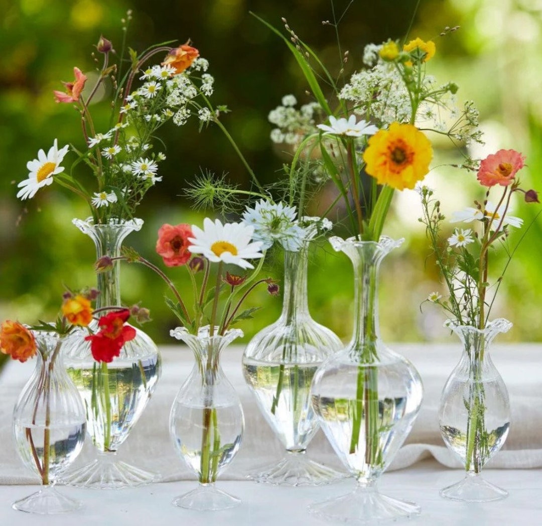 Glass Bud Vases Large and Small Available, Ribbed Bud Flower, Wedding ...