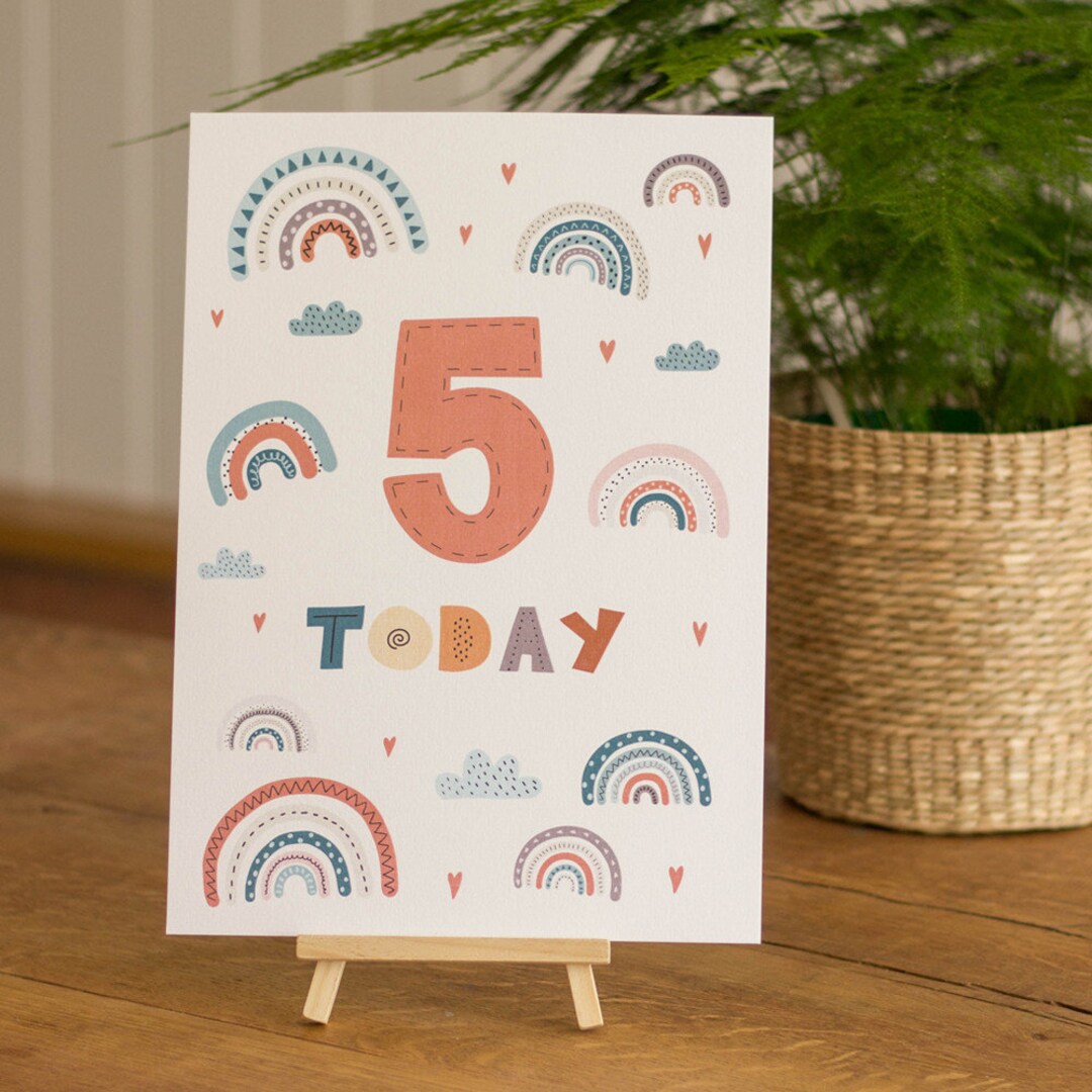 Rainbow 5th Birthday Table Sign, Rainbow Girls Birthday Sign, 5 Today ...