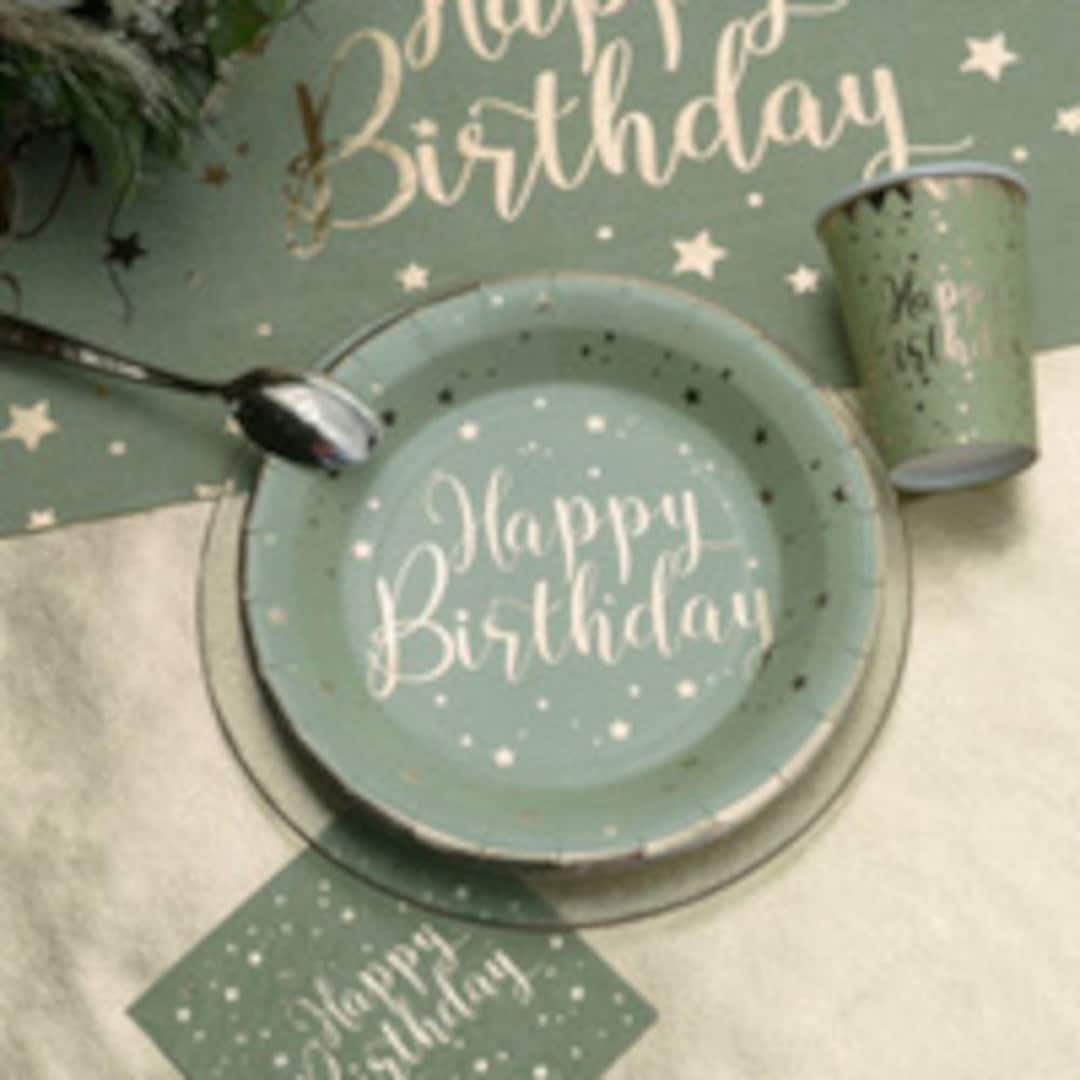 10 Olive Green Gold Happy Birthday Plates, Foiled Dinner Paper Plates ...