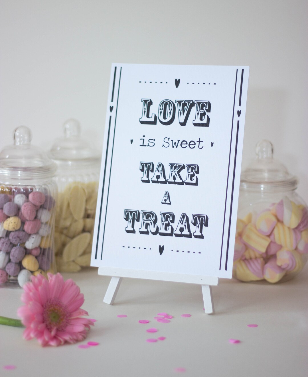 Candy Sweet Bar Wedding Sign, White Love is Sweet A5 Party Sign and ...