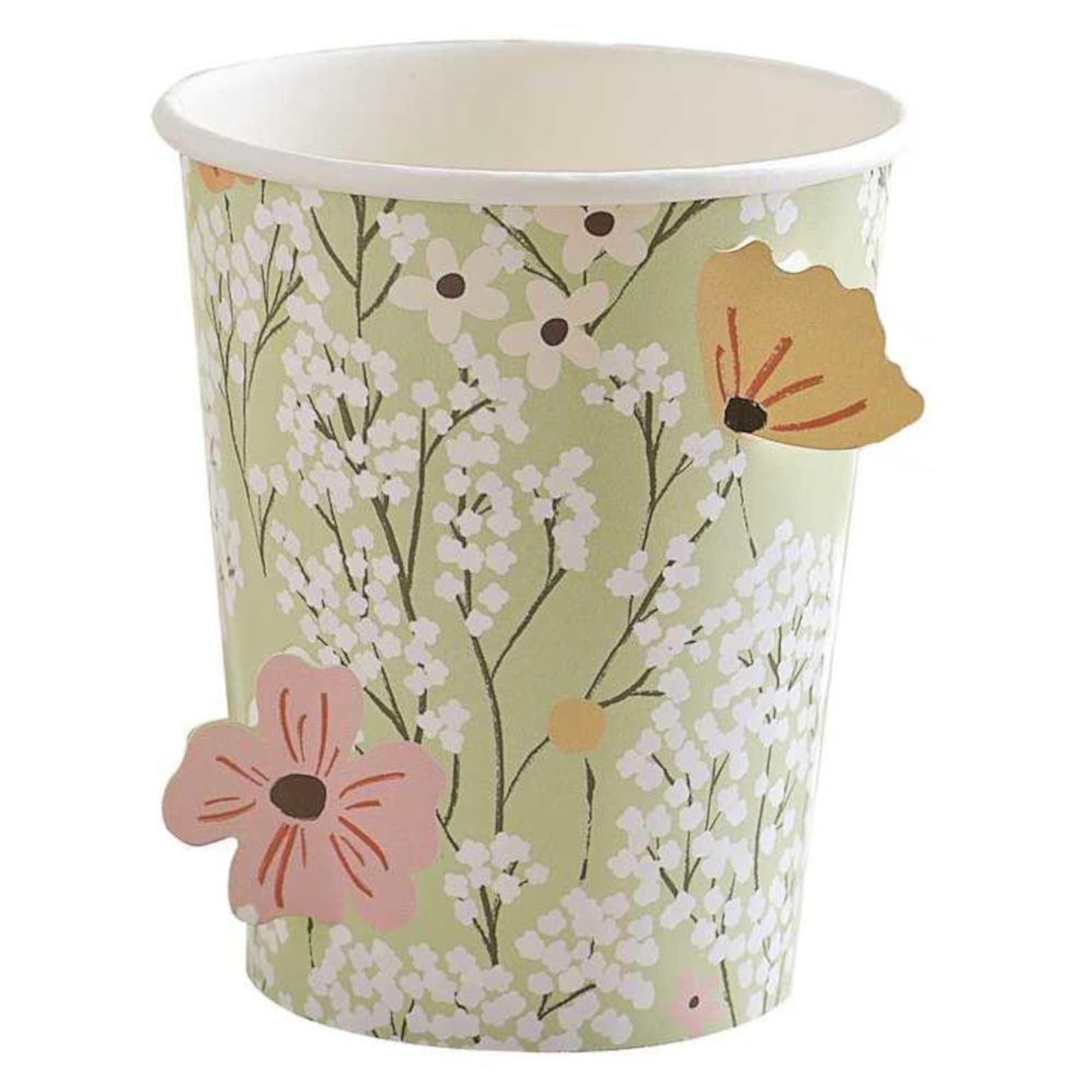 8 Green Floral Cups, Botanical Birthday Cups, Baby Shower Cups, Wedding ...