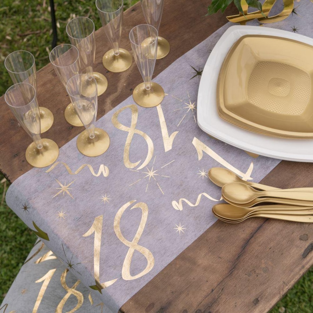 Gold 18th Birthday Table Runner, 18th Birthday Sparkling Foil Table ...