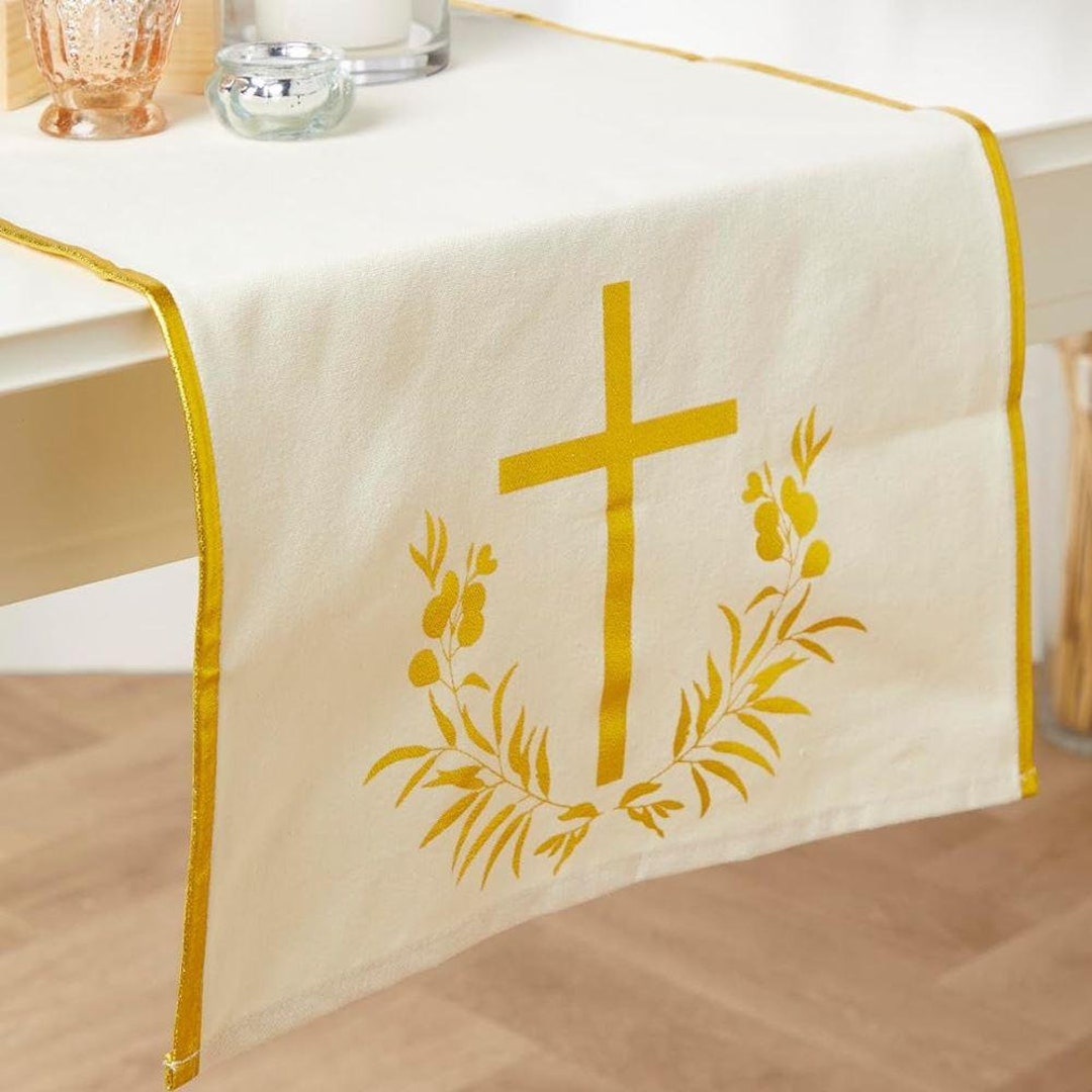 Gold Cross Fabric Table Runner, Christening Religious Celebrations ...