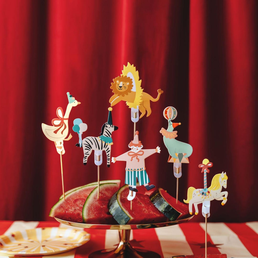 6 DIY Circus Theme Party Cake Toppers, Cupcake Picks, Childrens Circus ...
