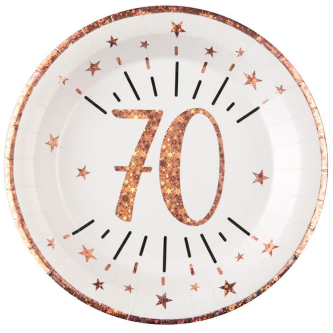 10 Rose Gold 70th Birthday Paper Plates, Sparkling Foil 70th Party ...