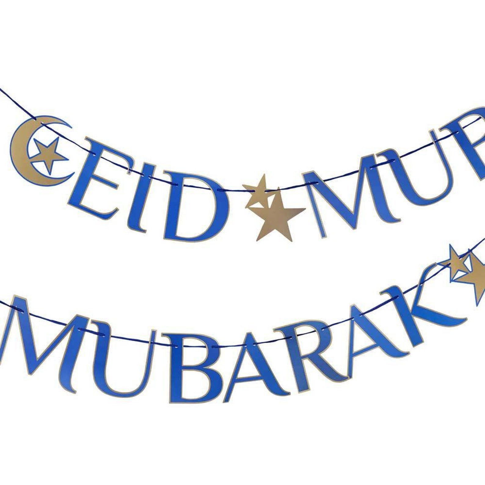 Blue and Gold Eid Garland, Eid Mubarak Party Decorations, Ramadan Party ...