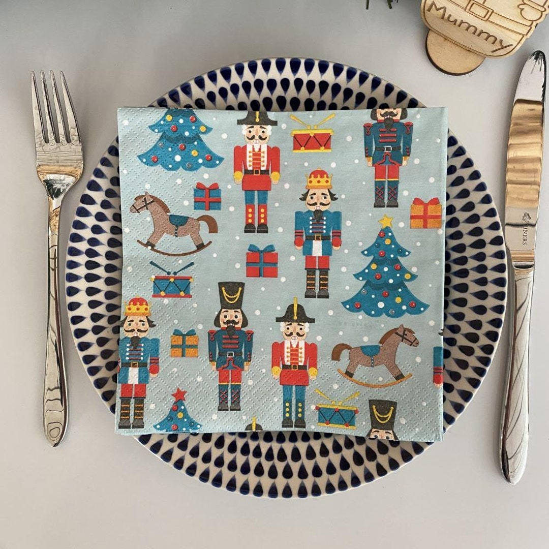 20 Nutcracker Christmas Paper Napkins, Festive Party Napkins, Blue ...