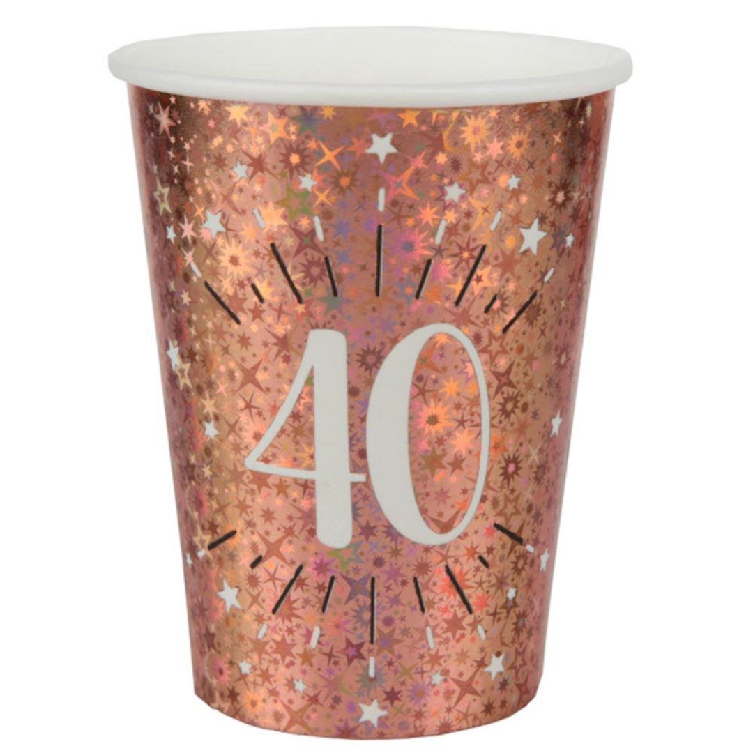 10 Rose Gold 40th Birthday Cups, Sparkling Foil 40th Party Cups, 40th ...
