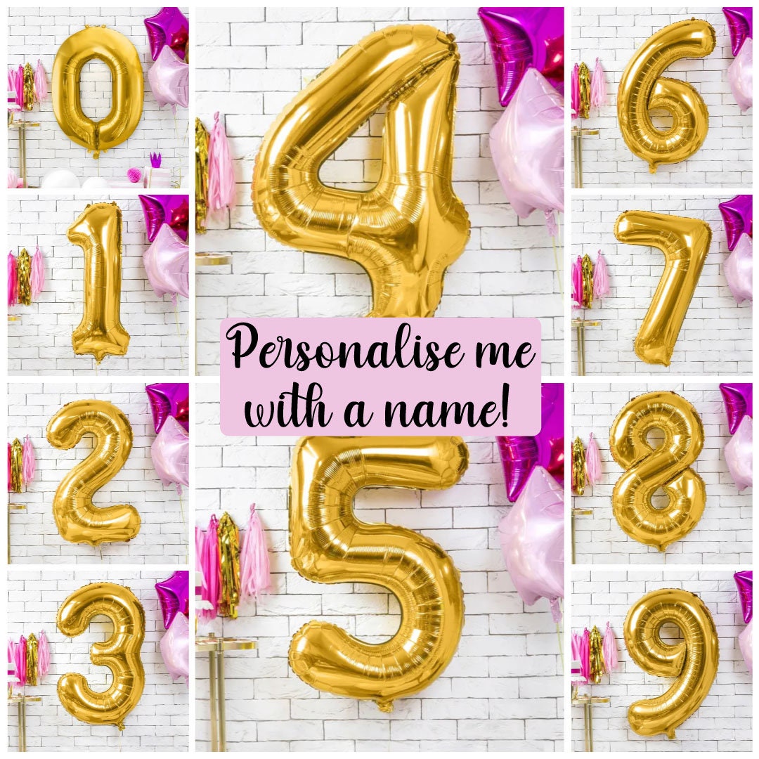 Giant Gold Number Balloon and Personalisation, Birthday Age Balloons ...