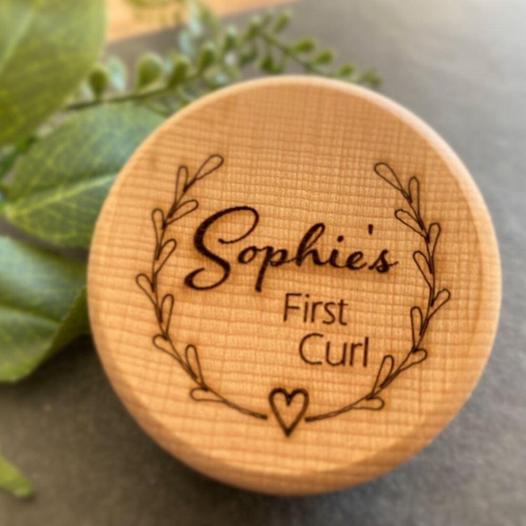 Personalised First Curl Pot, Engraved Trinket Box, Childrens Wooden ...