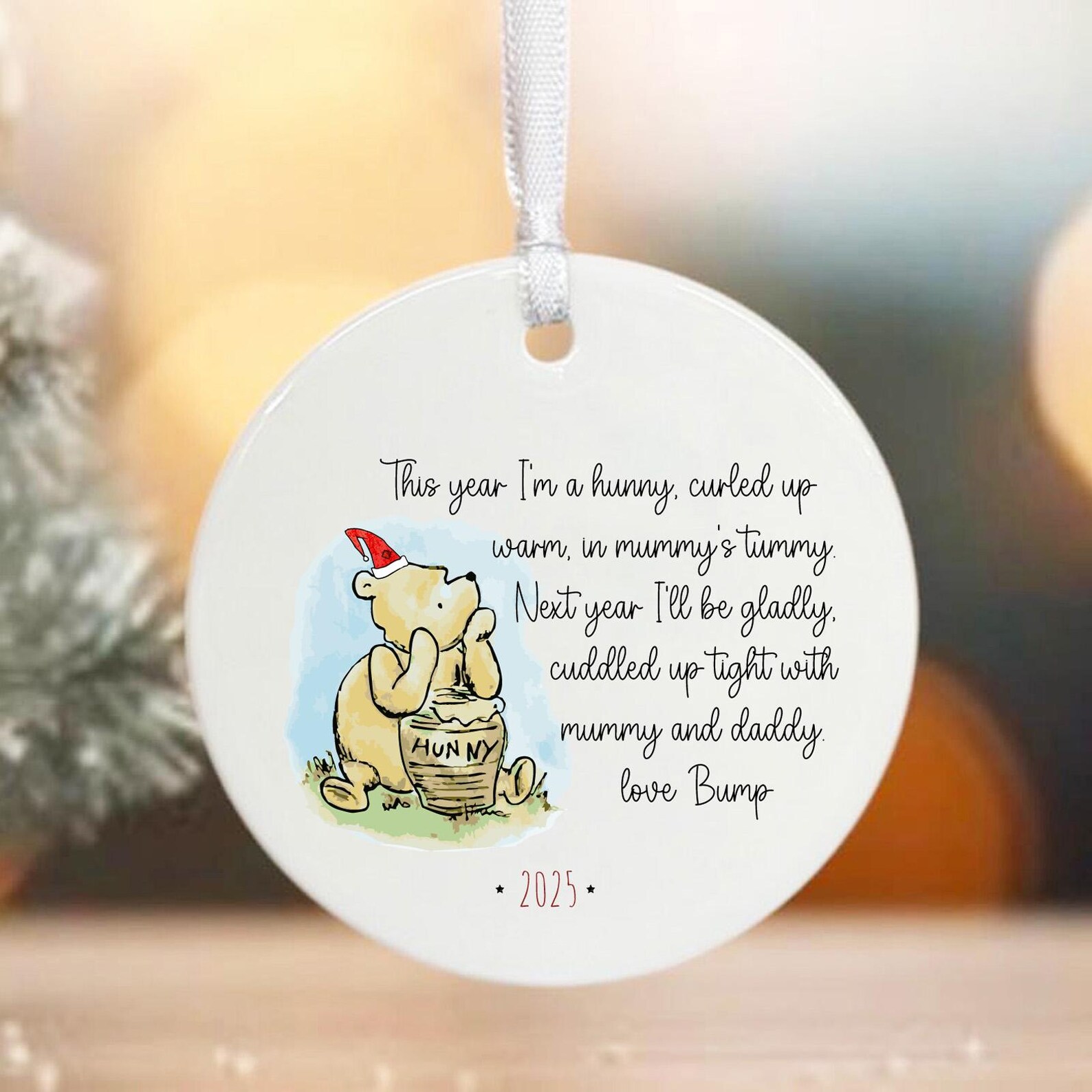 Winnie the Pooh Pregnancy Bump Bauble, Hanging Christmas Tree Keepsake ...