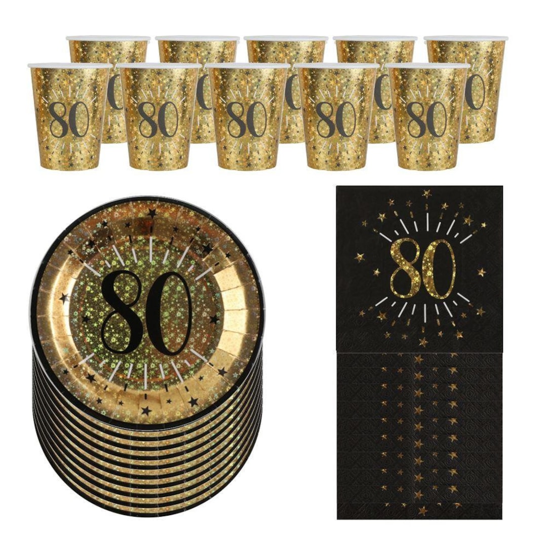 Black Gold 80th Birthday Party Pack for 10 People, 80th Birthday ...