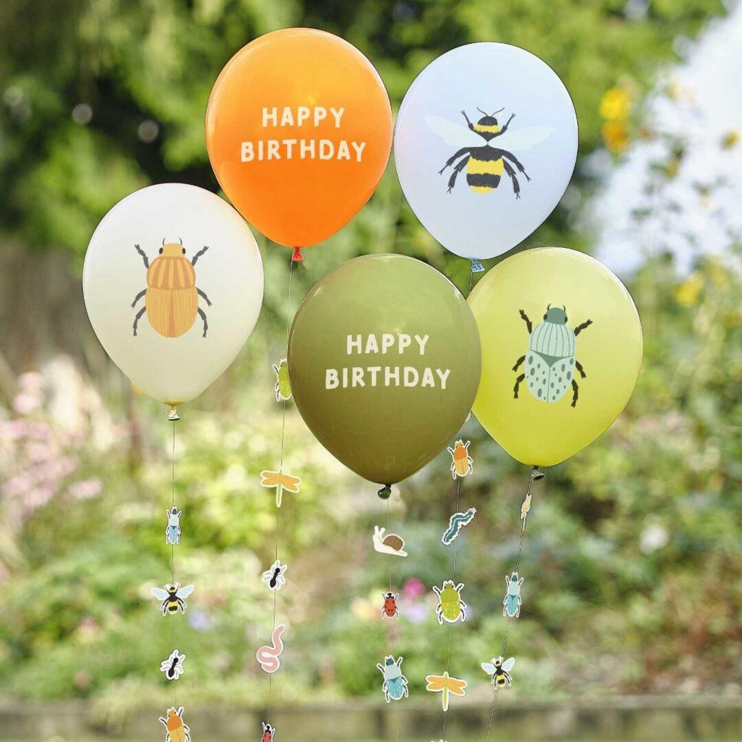 5 Bug Insect Party Birthday Balloons With Tails, Childrens Birthday ...