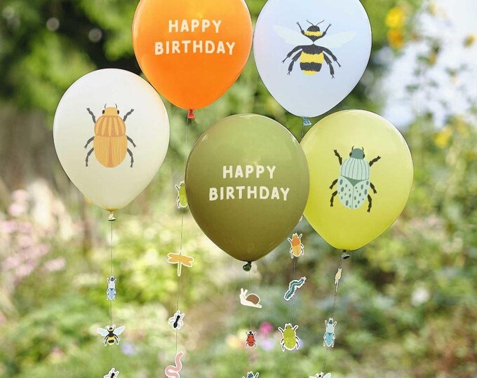 5 Bug Insect Party Birthday Balloons With Tails, Childrens Birthday ...