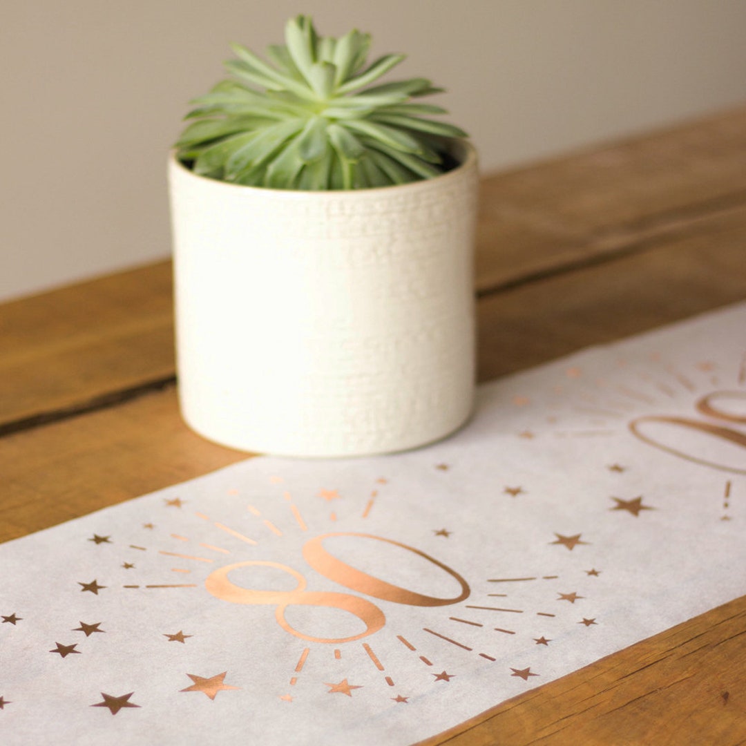 Rose Gold 80th Birthday Table Runner, 80th Birthday Sparkling Foil ...