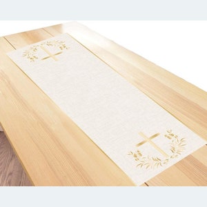 Gold Cross Fabric Table Runner, Christening Religious Celebrations ...