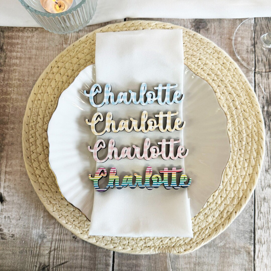 Personalised Wooden Name Place Name Cards, Baby Shower Favours, Small ...